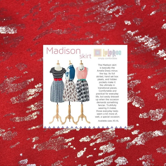 LuLaRoe | Skirts | New Lularoe Red Foil Print Madison Skirt E3 | Poshmark
